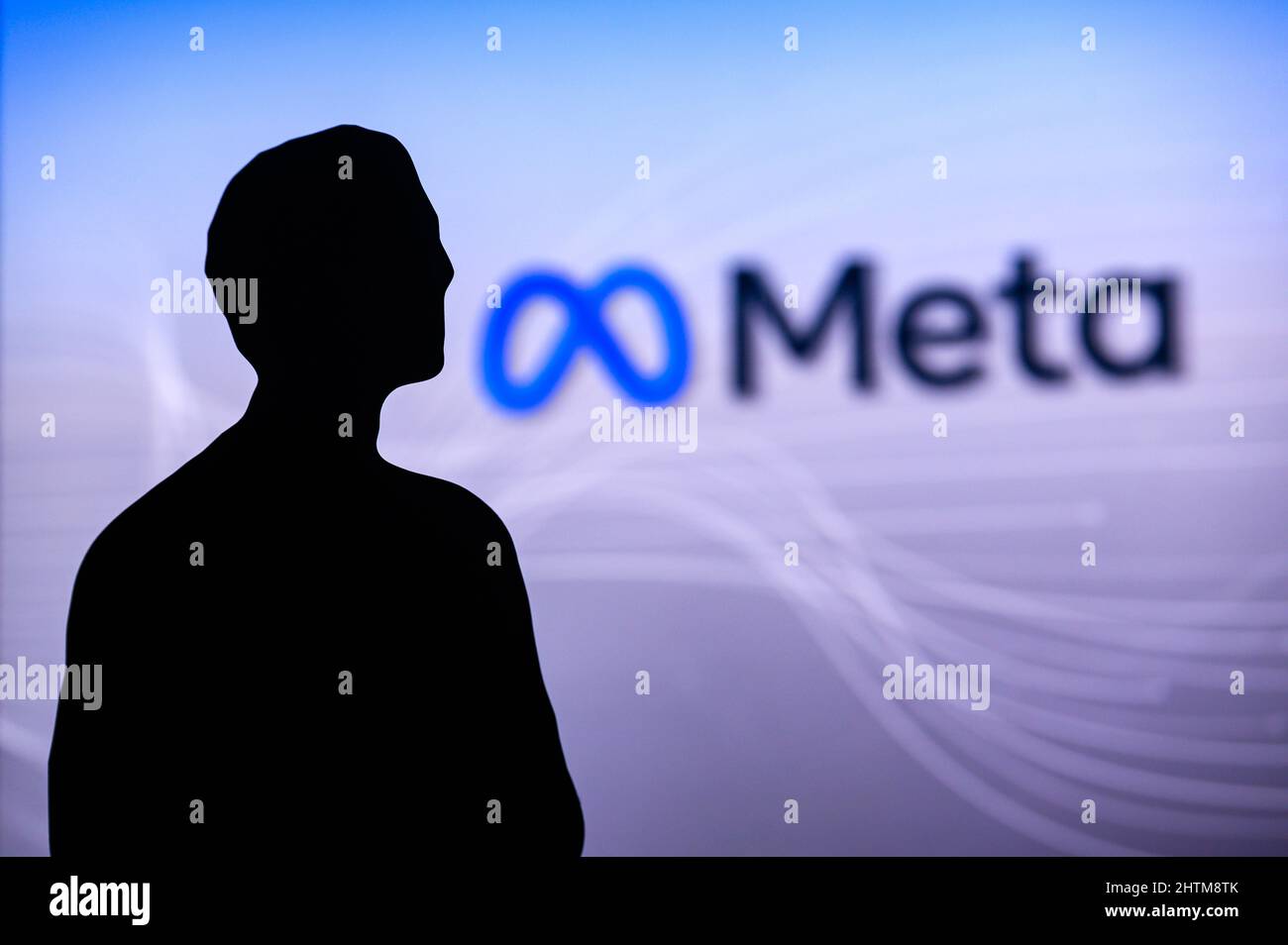 NEW YORK, USA, 1. MARCH 2022: Meta or Metaverse logo on big screen and ...