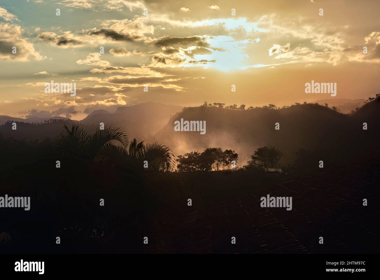 Misty valley at sunset, Copan Ruins, Copan, Honduras Stock Photo - Alamy