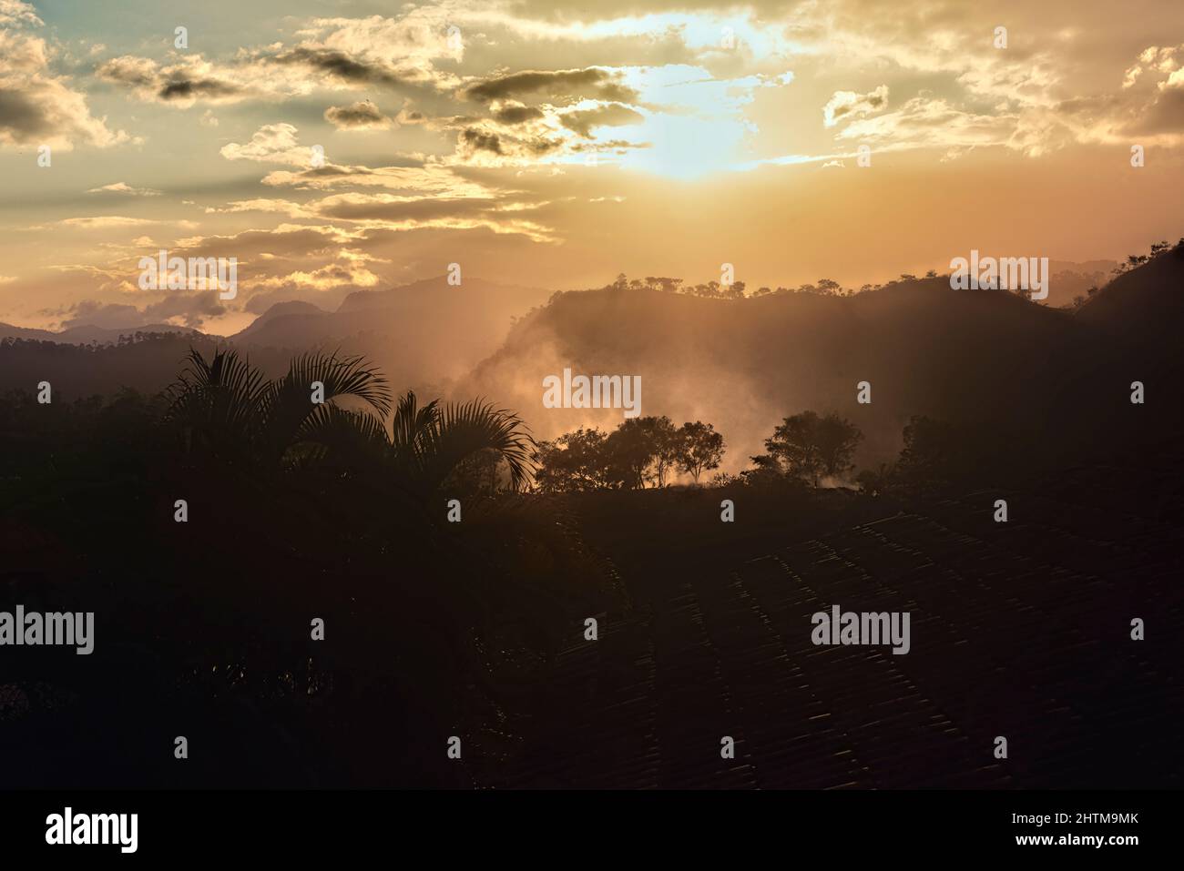 Misty valley at sunset, Copan Ruins, Copan, Honduras Stock Photo - Alamy