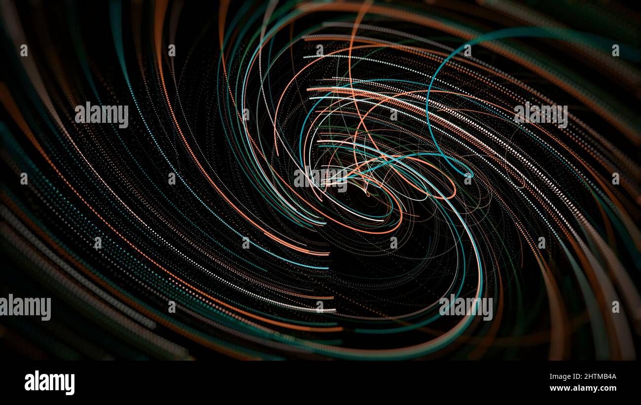 Swirling swirl of neon lines on black background. Animation. Swirl of ...