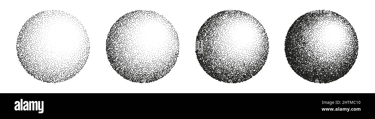 Round shaped dotted objects, stipple elements. Fading gradient ...