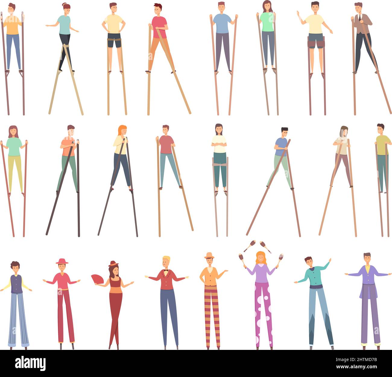 Stilt icons set cartoon vector. Active children. People play Stock Vector Image & Art - Alamy