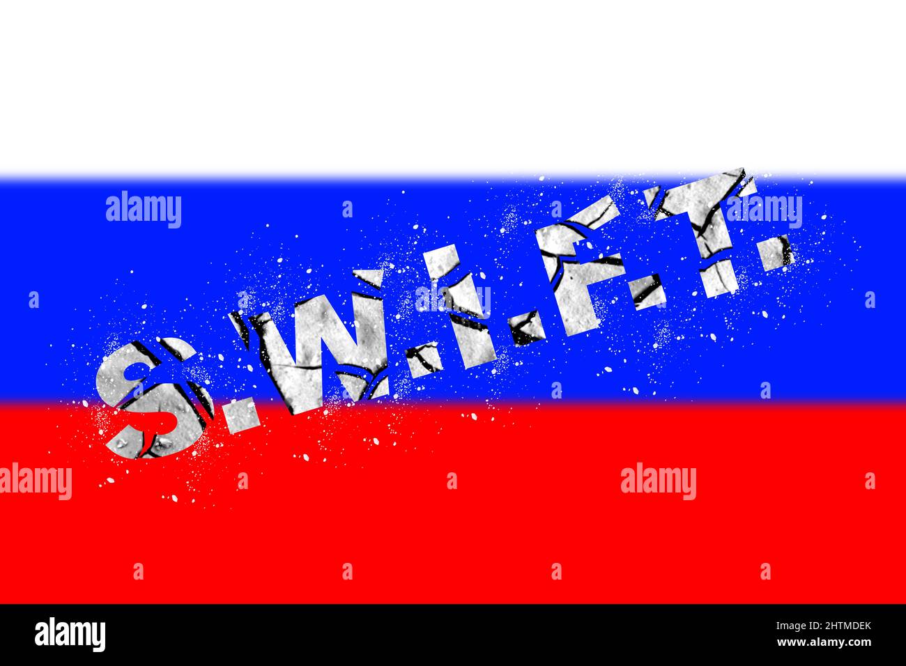 The concept of the SWIFTban in Russia. The word SWIFT is broken against ...