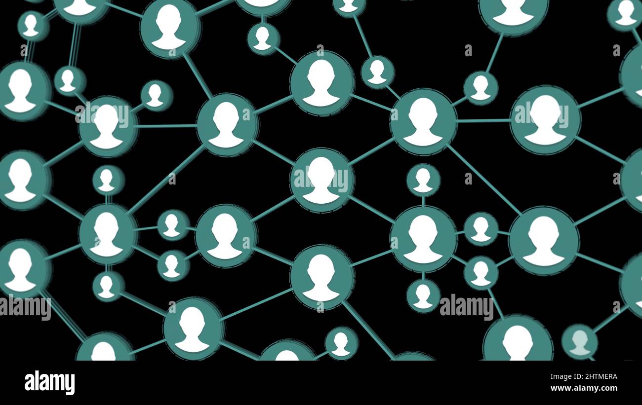 Social connection animation. Icons of people linked to a group on a ...