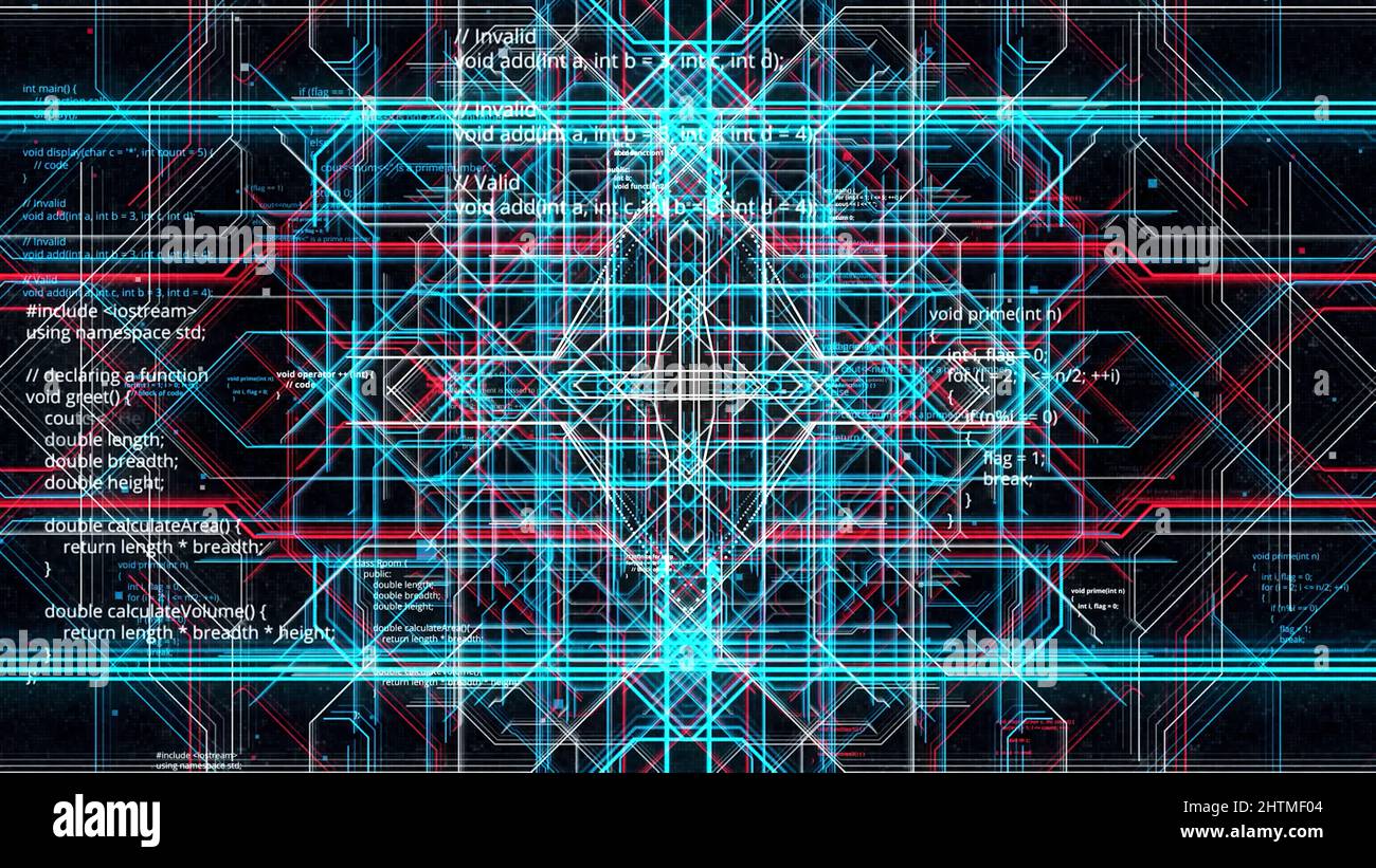 Technological high tech background of a complex tunnel made by colorful ...