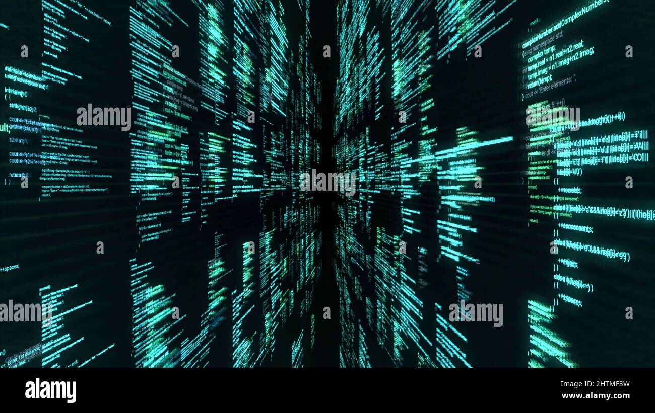 Modern application code on the abstract computer screen. Modern software development code ...