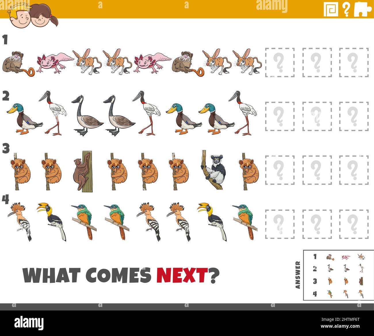 Cartoon illustration of completing the pattern educational task for ...