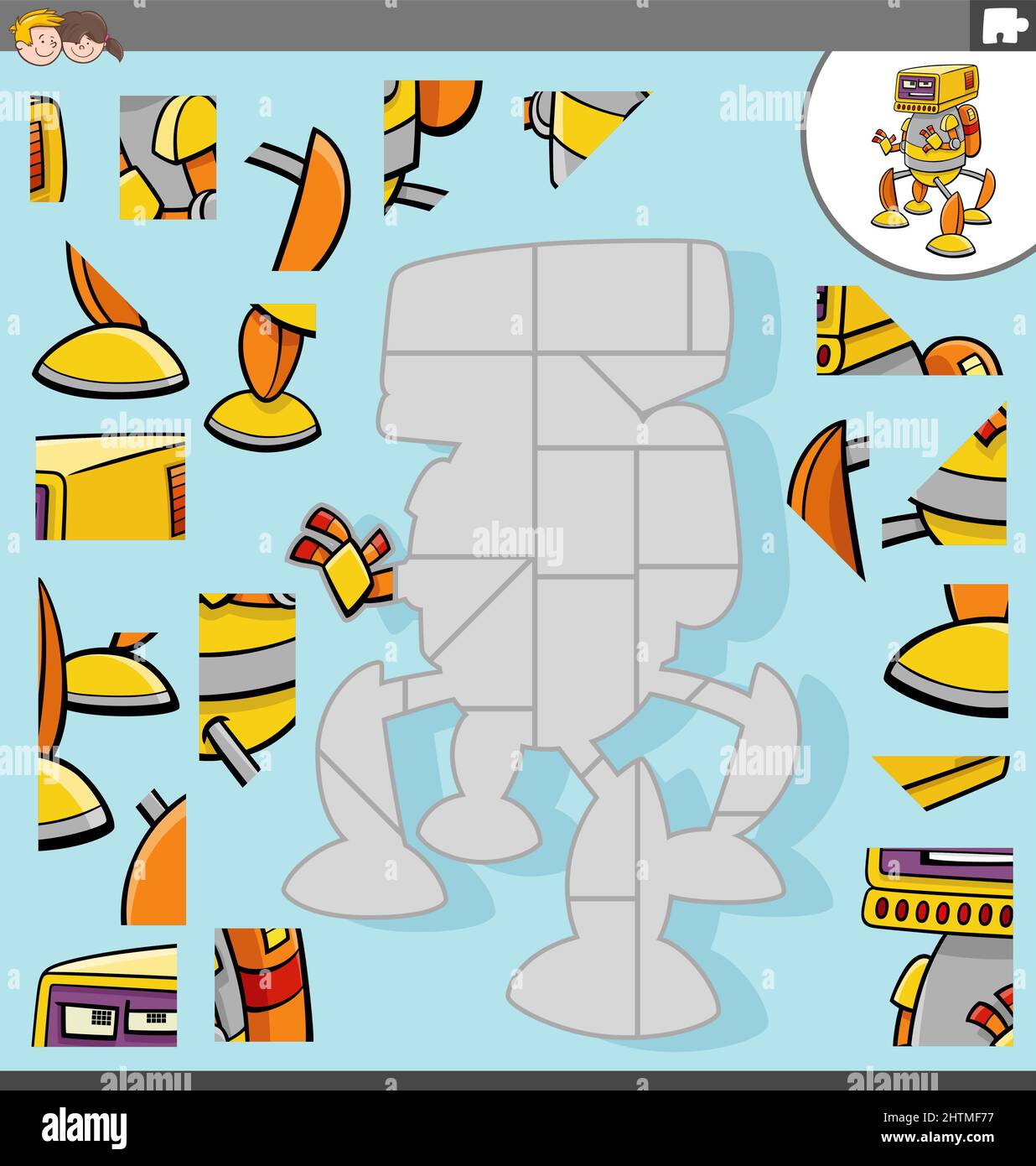 Cartoon illustration of educational jigsaw puzzle game for children ...