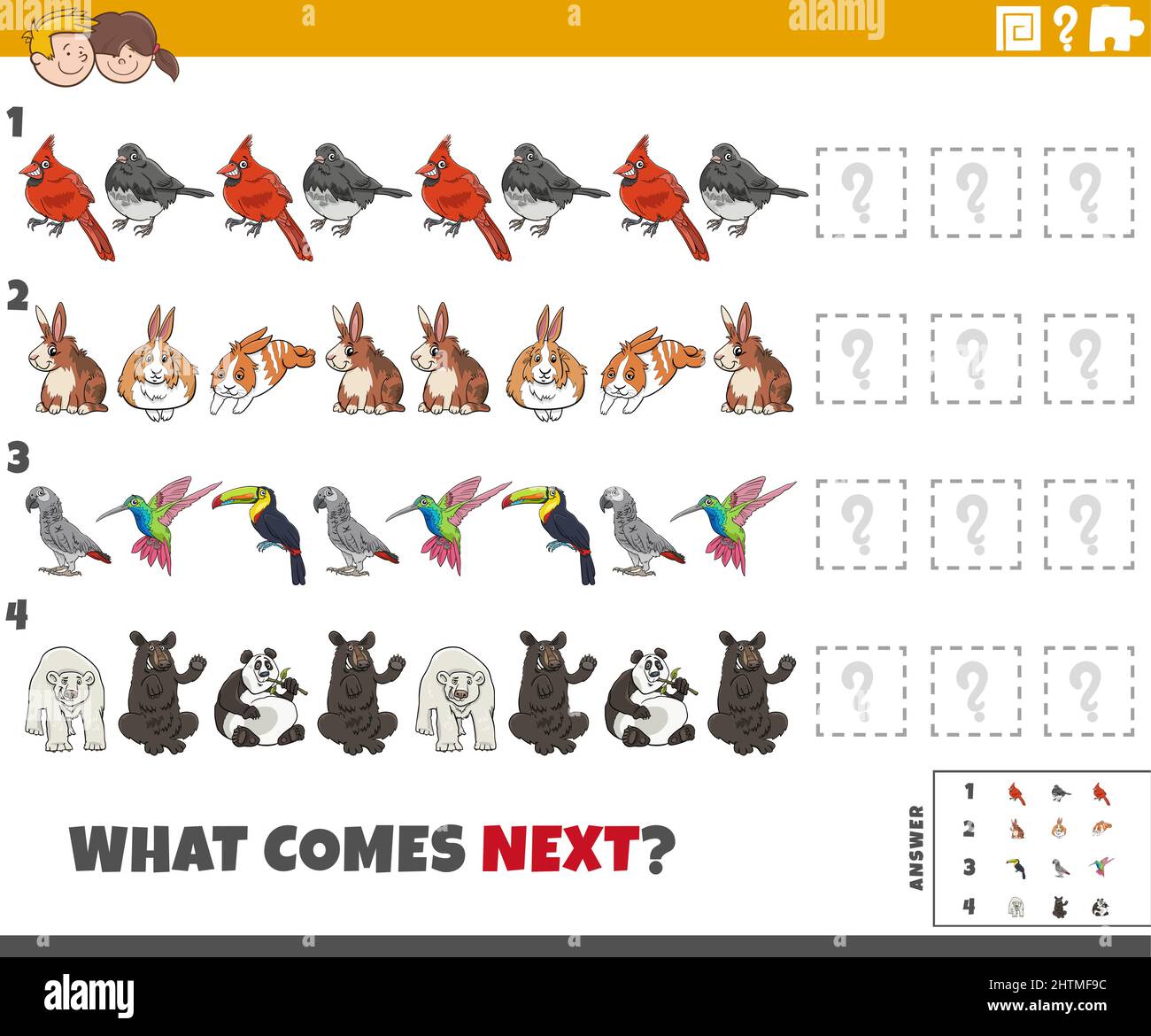 Cartoon illustration of completing the pattern educational game for ...