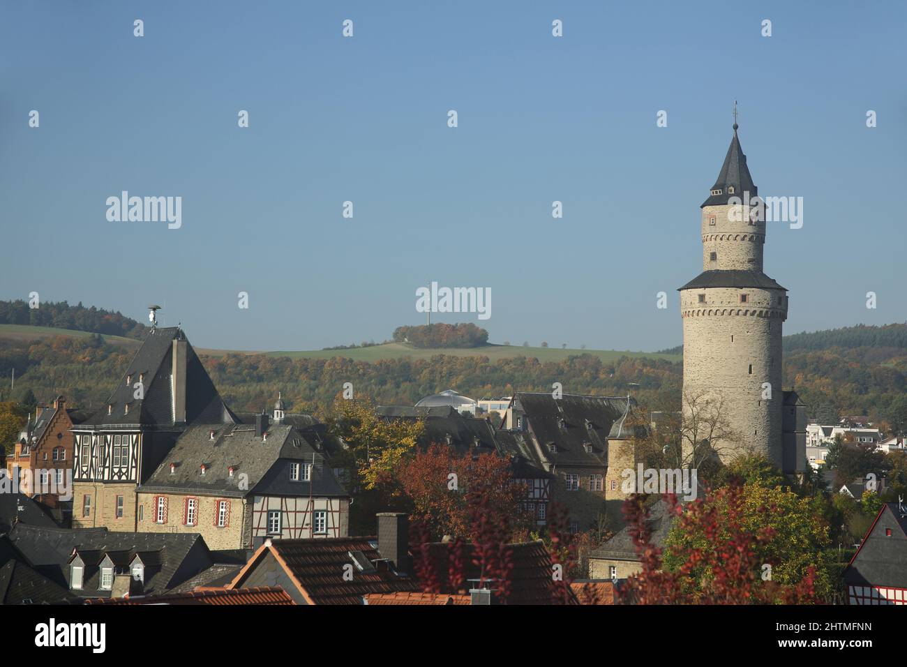 Cityscape with witch tower, Idstein im Taunus, Hesse, Germany Stock ...