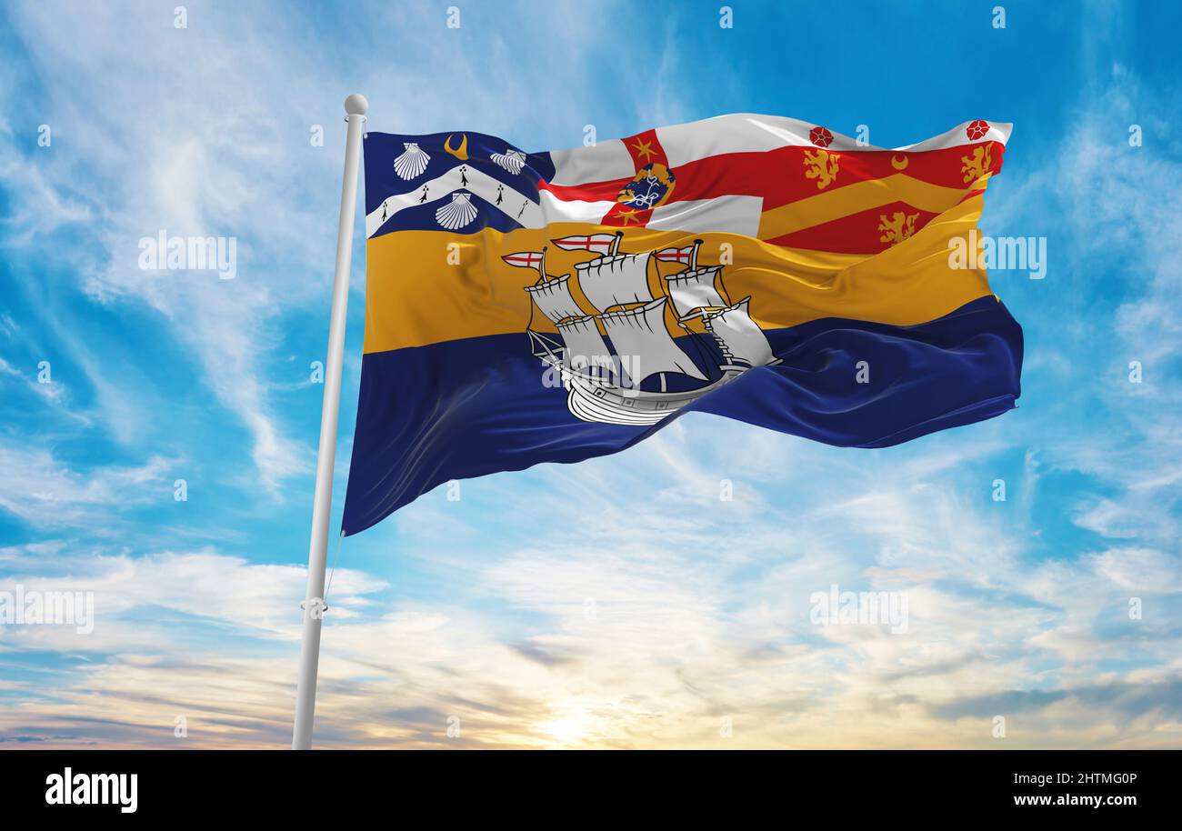 flag of Sydney , Australia at cloudy sky background on sunset ...