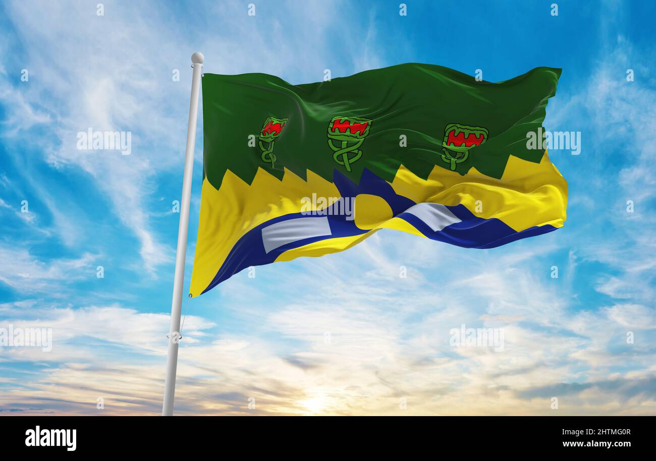 flag of Tasmania Launceston City , Australia at cloudy sky background ...