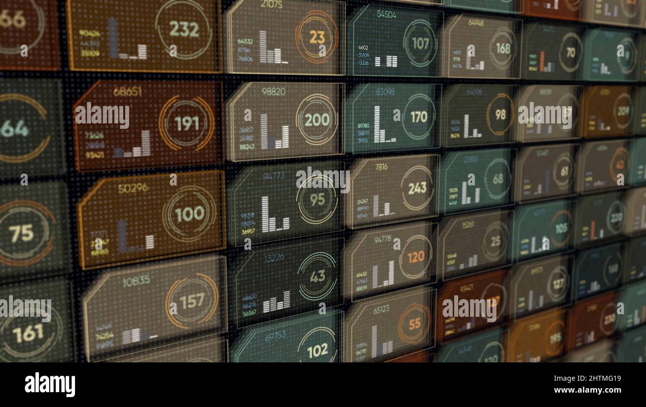 Colored cells with numbers in computer. Animation. Digital cells with ...