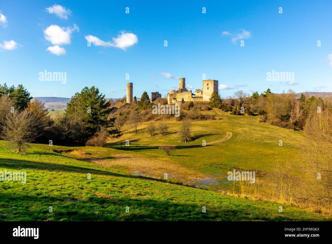 Spring walk around the Brandenburg castle ruins in the beautiful Werra ...
