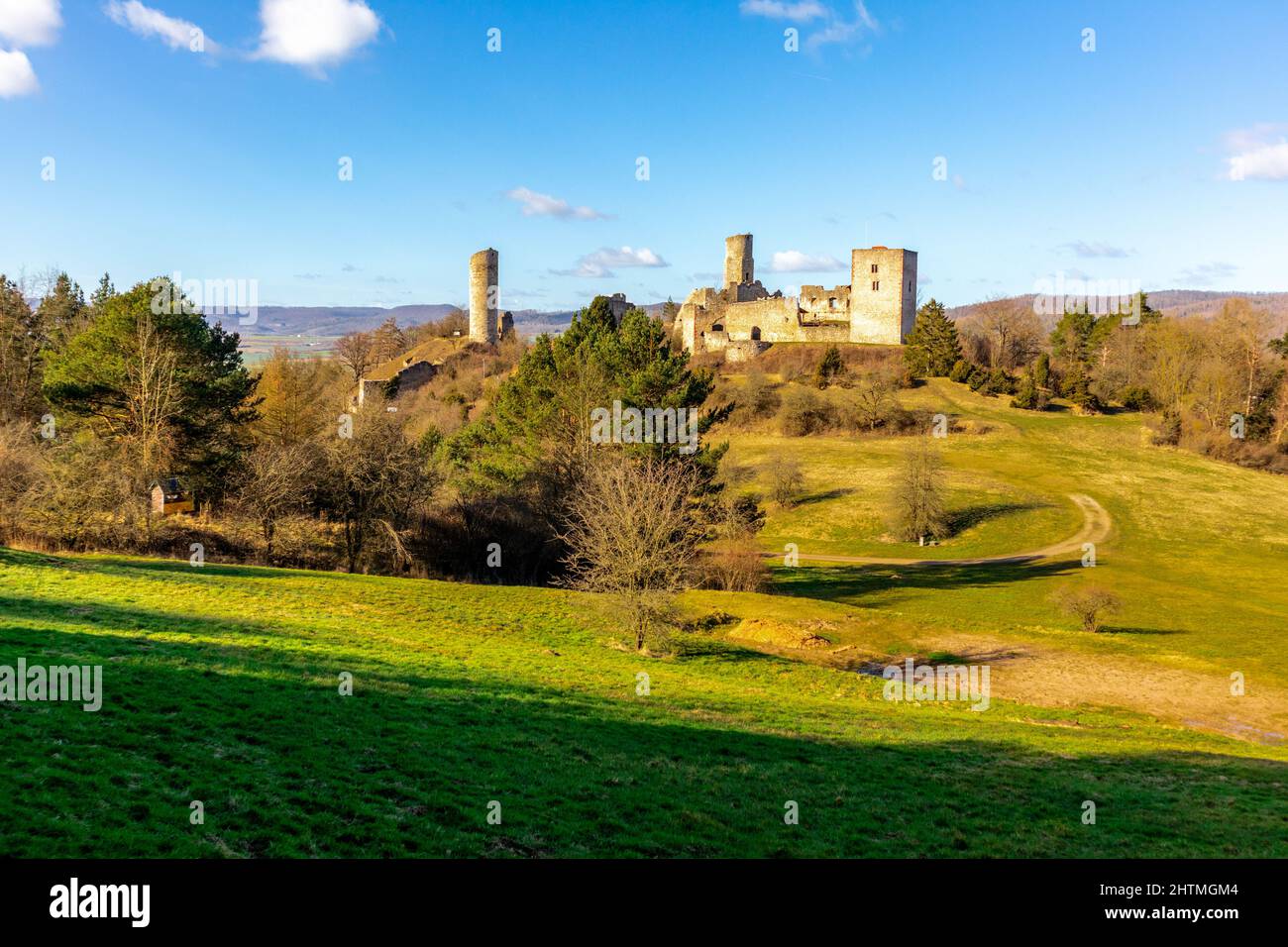 Spring walk around the Brandenburg castle ruins in the beautiful Werra ...