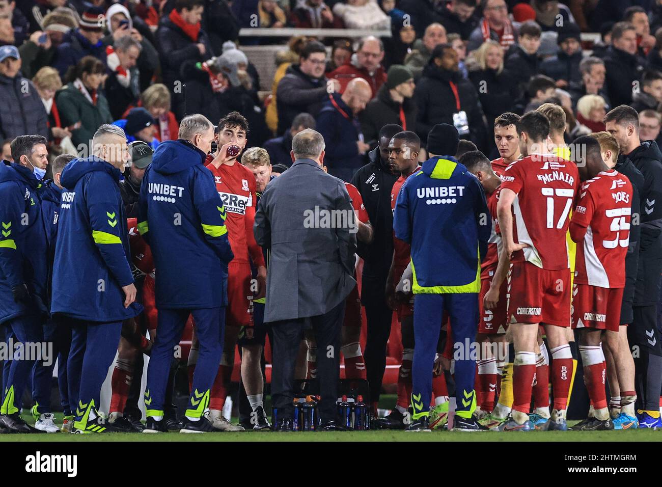 Chris Wilder manager of Middlesbrough has a team talk as after normal ...