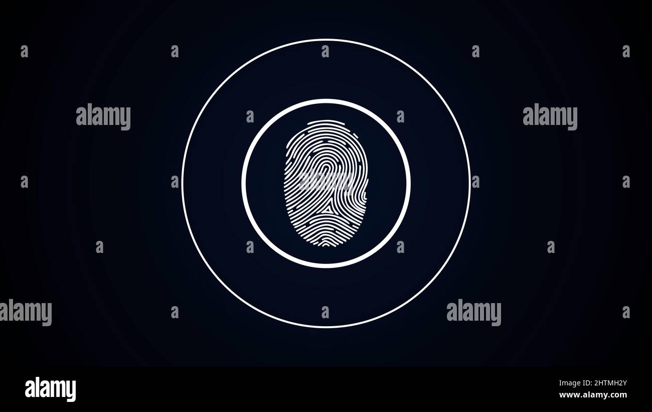 Digital fingerprint sign. Animation. Touch fingerprint on dark ...