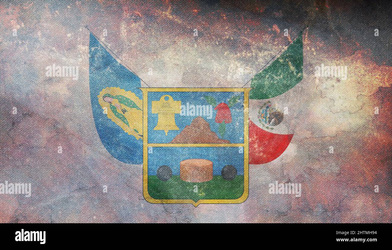 Top view of flag Hidalgo, Mexico. retro flag with grunge texture ...