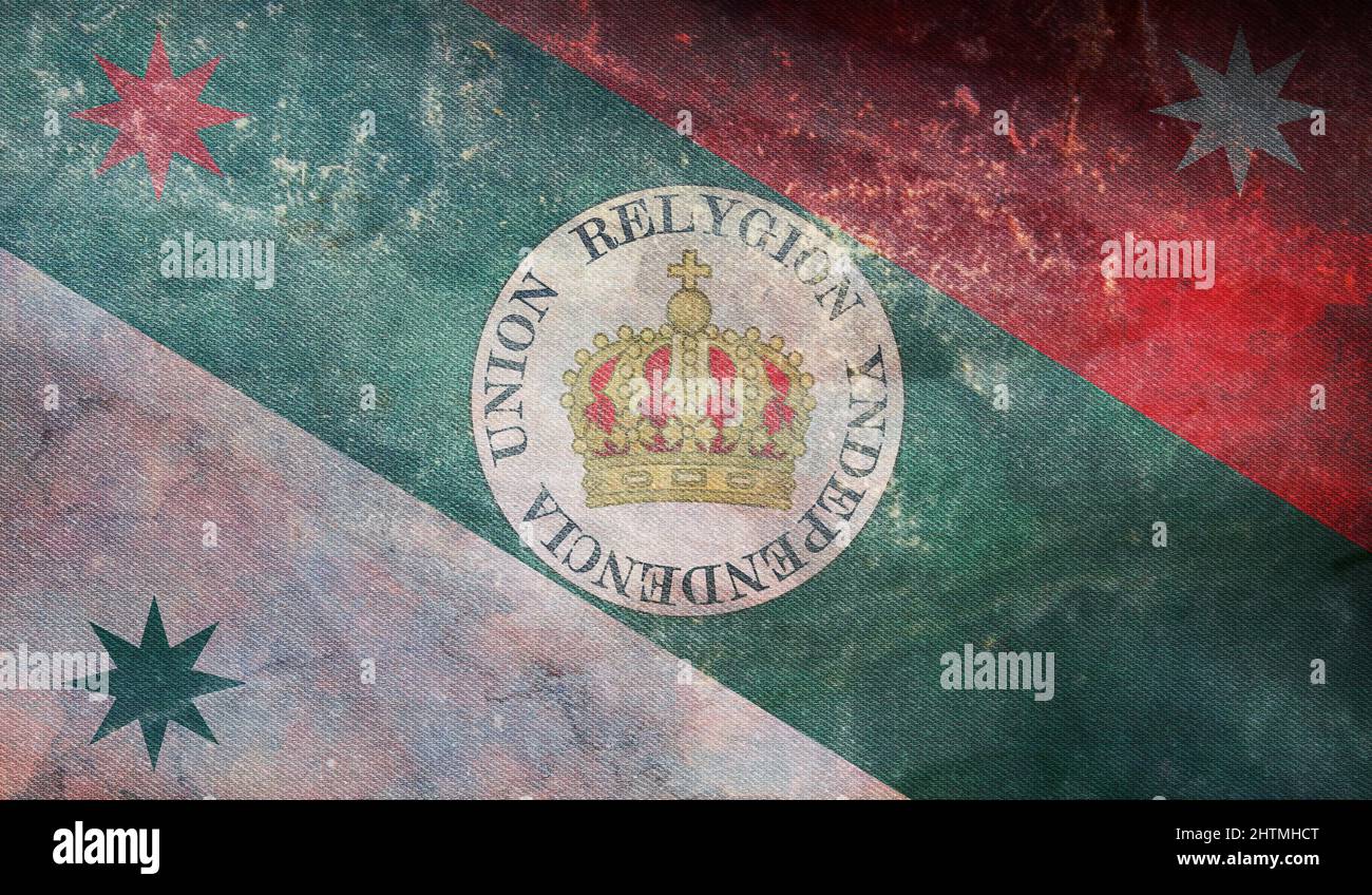 Top view of flag Iturbide's Infantry, Mexico. retro flag with grunge ...