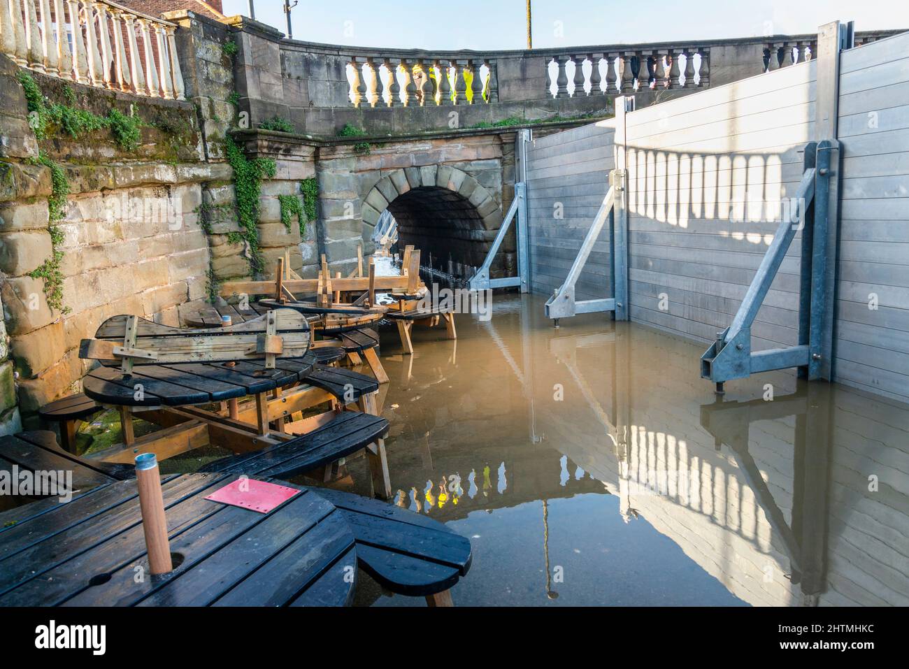 Emergency flood defenses put in place, due to repeated storms, high ...