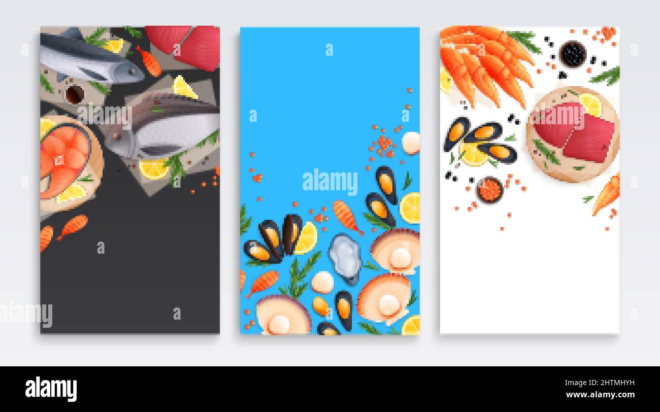 Seafood cafe bar restaurant market advertising posters banners cards ...