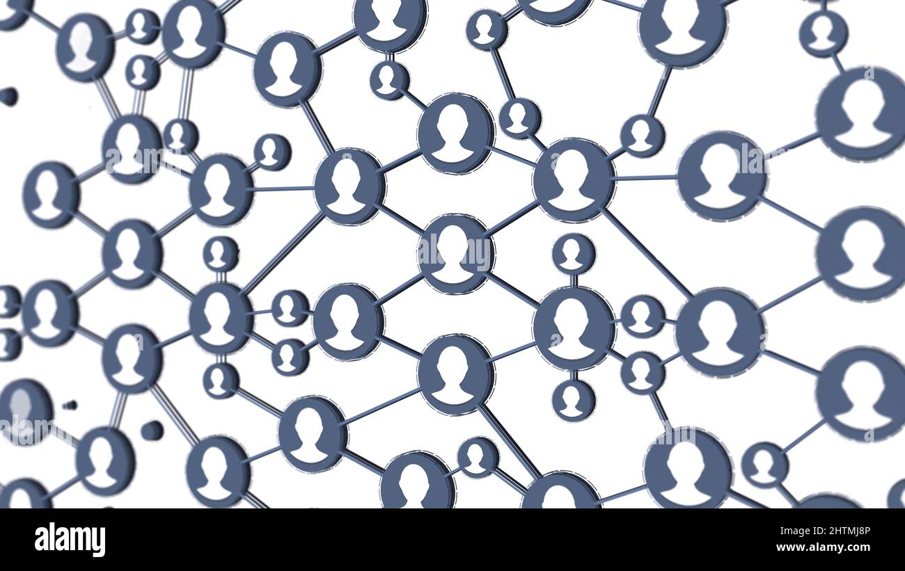 Social connection animation. Icons of people linked to a group on a ...