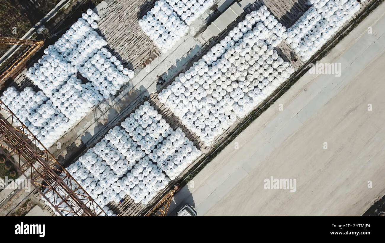 Aerial top view of building materials warehouse. Large storage of ...