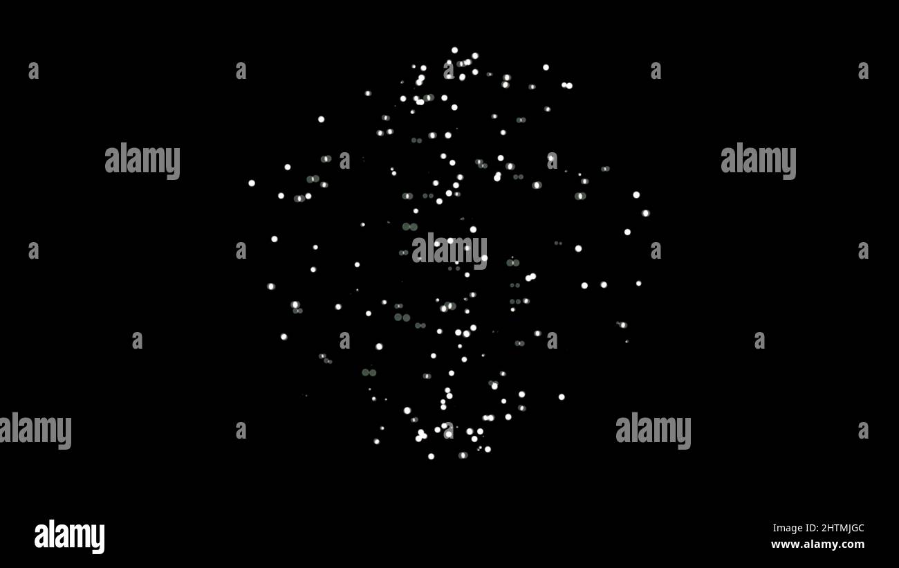 Abstract animation of small white particles moving chaotically and ...