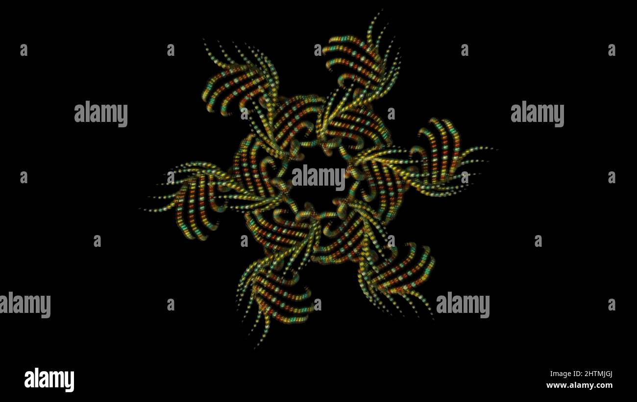 Abstract animation of multicolored patterns of small beads rotating and ...