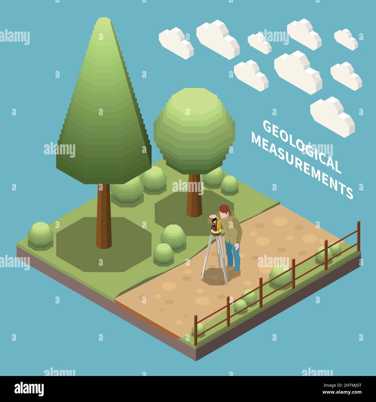 Geology earth exploration isometric composition geologist at work ...