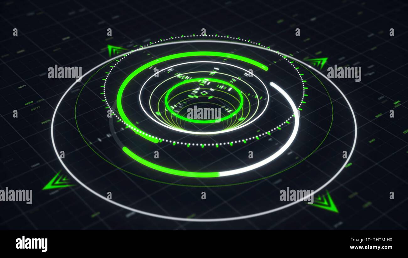 Abstract 3d circular graph resembling a modern compass with several ...