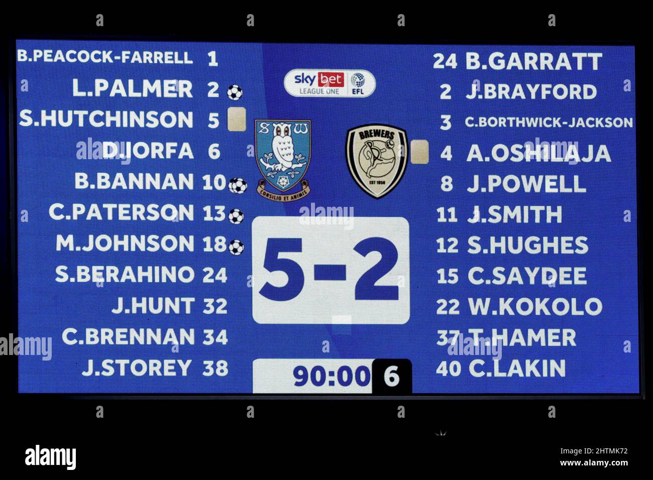 The electric scoreboard inside Hillsborough Stadium, Home Stadium of ...