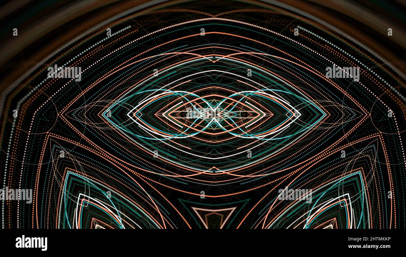 Psychedelic neon pattern on black background. Animation. Shimmering ...