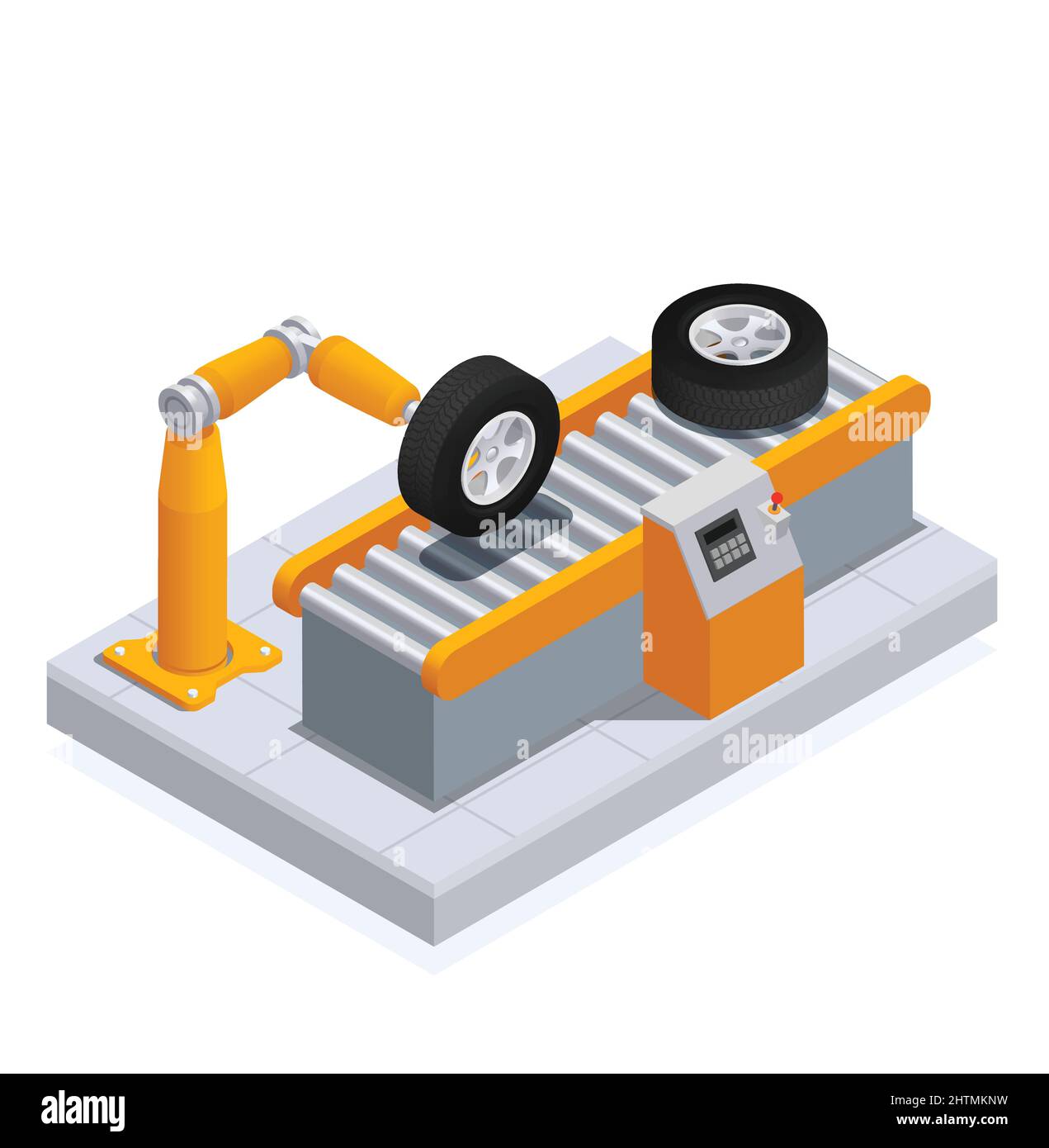 Tire production service isometric colored and composition with ...