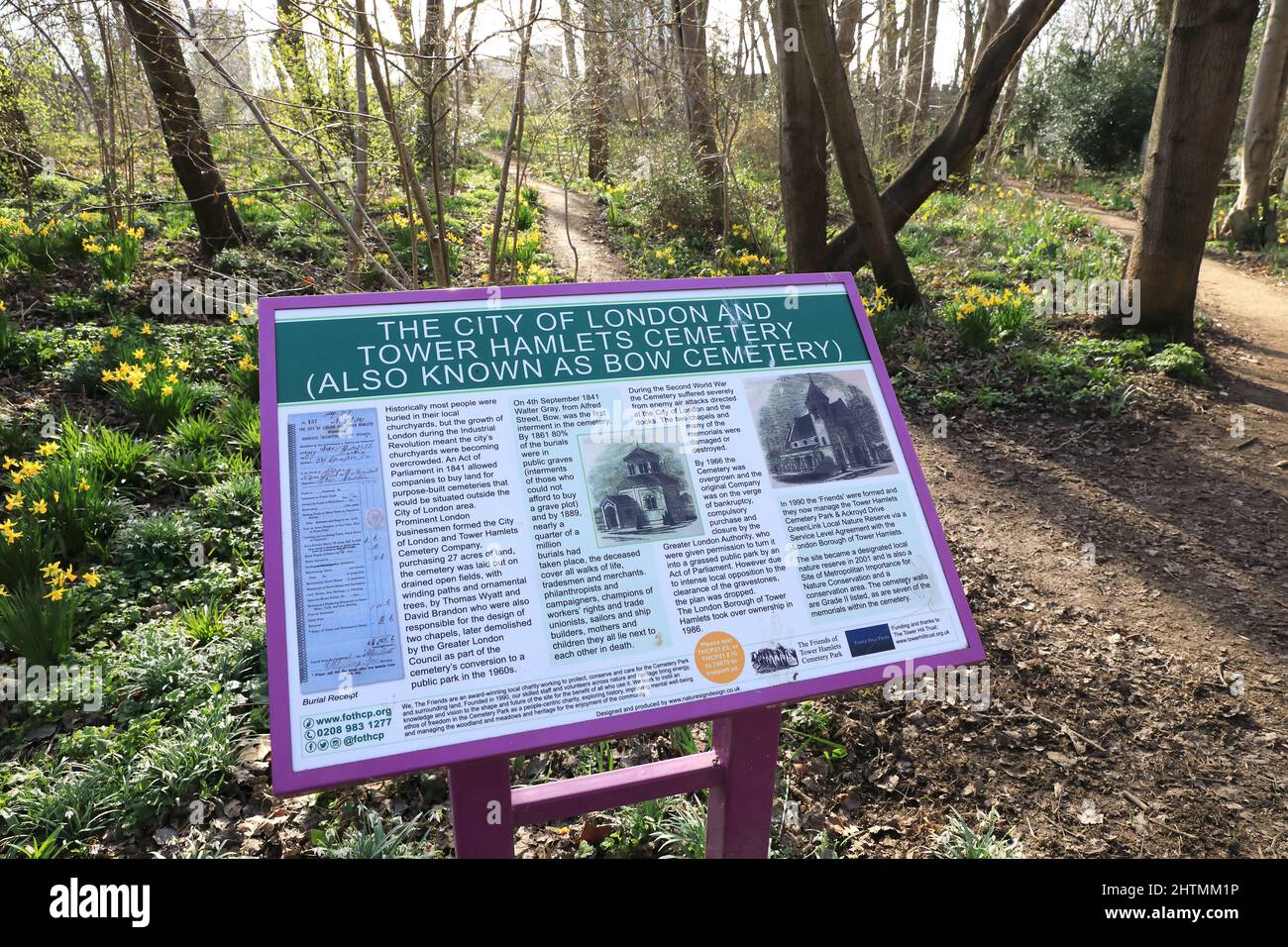 Information sign for Tower Hamlets Cemetery Park, in east London, UK ...
