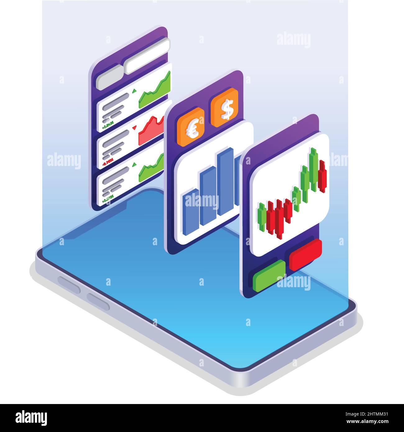 Isometric stock exchange financial market trading composition with ...