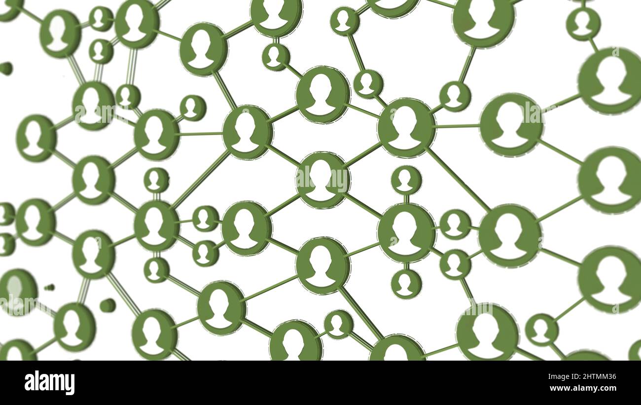 Social connection animation. Icons of people linked to a group on a ...