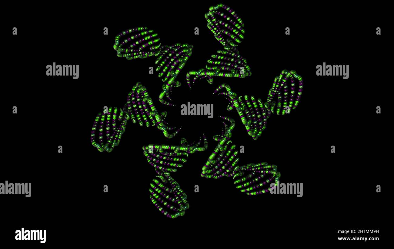 Abstract animation of multicolored patterns of small beads rotating and ...