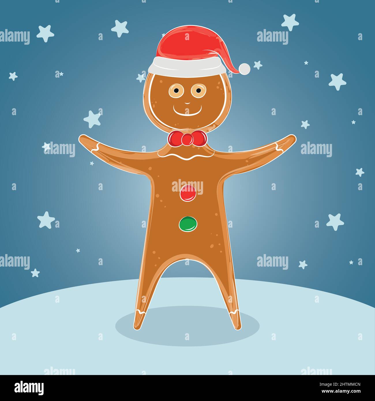 Isolated happy gingerbread cookie cartoon on a winter landscape Vector ...