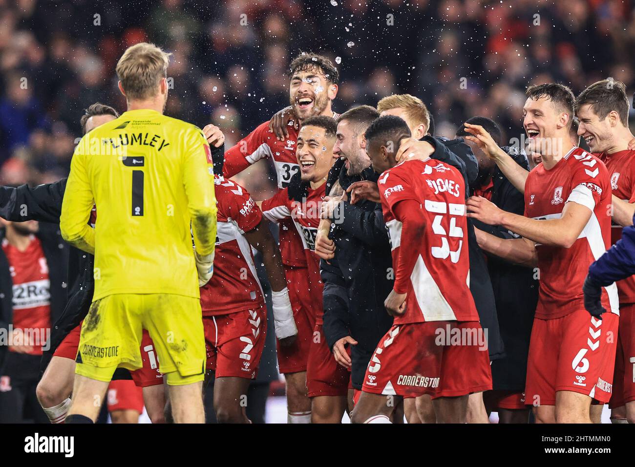 Middlesbrough players celebrate their 1-0 win over Premier League ...