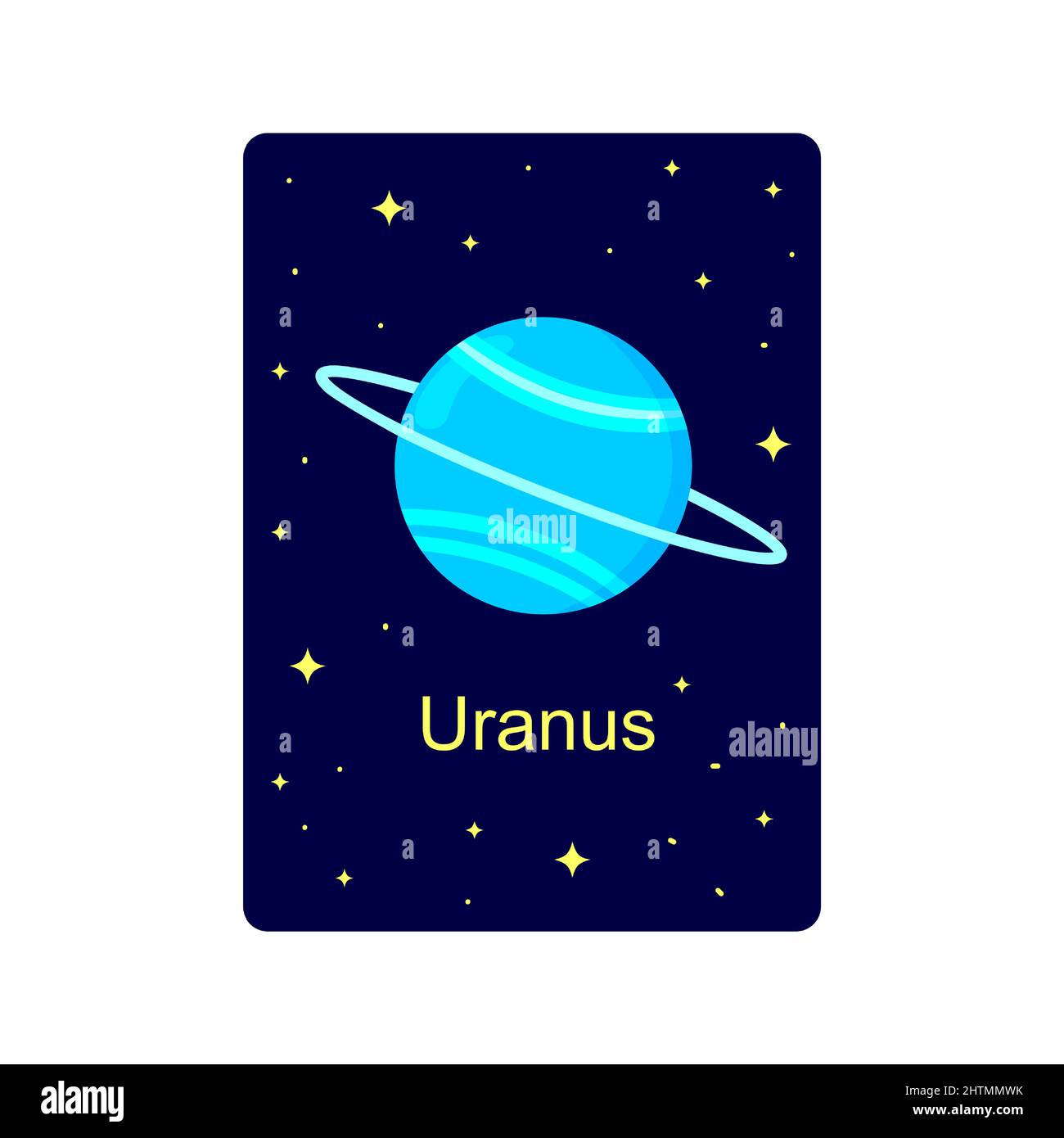 Flashcard for kids with Uranus planet on dark starry background ...