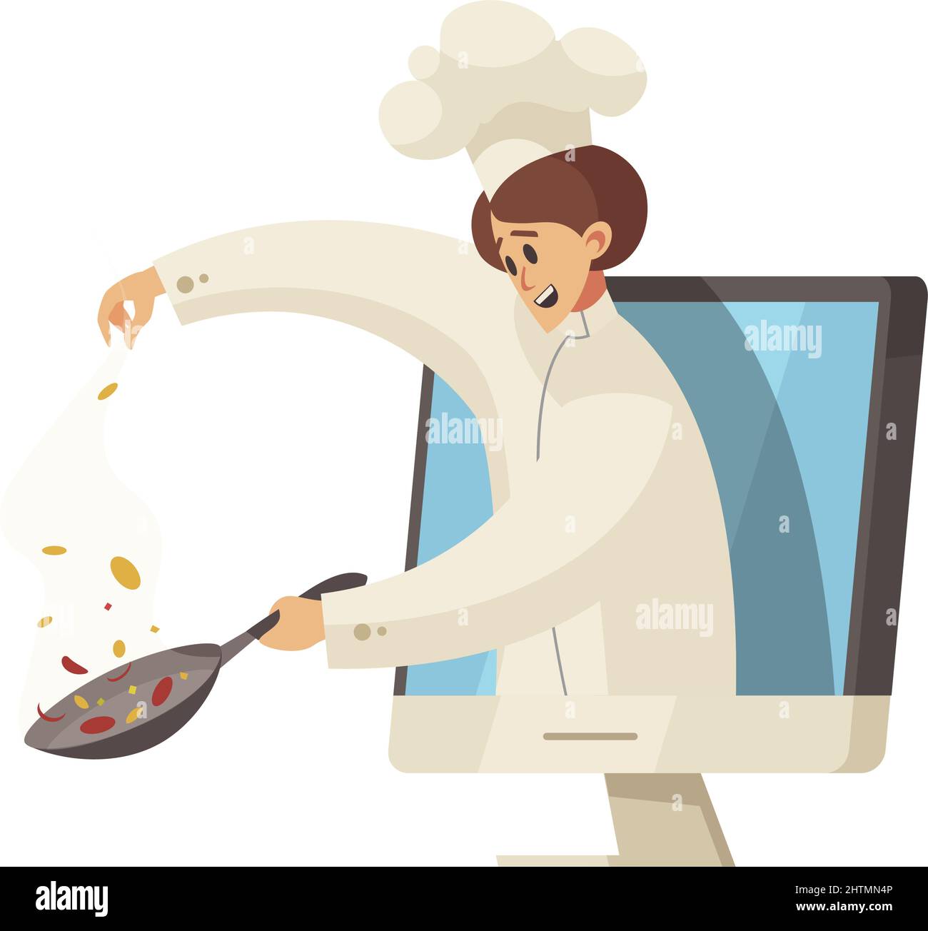 Cooking school courses composition with character of cook leaning out ...