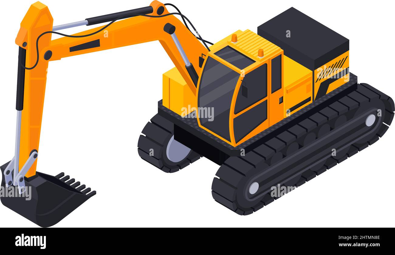 Road construction isometric composition with isolated image of orange ...