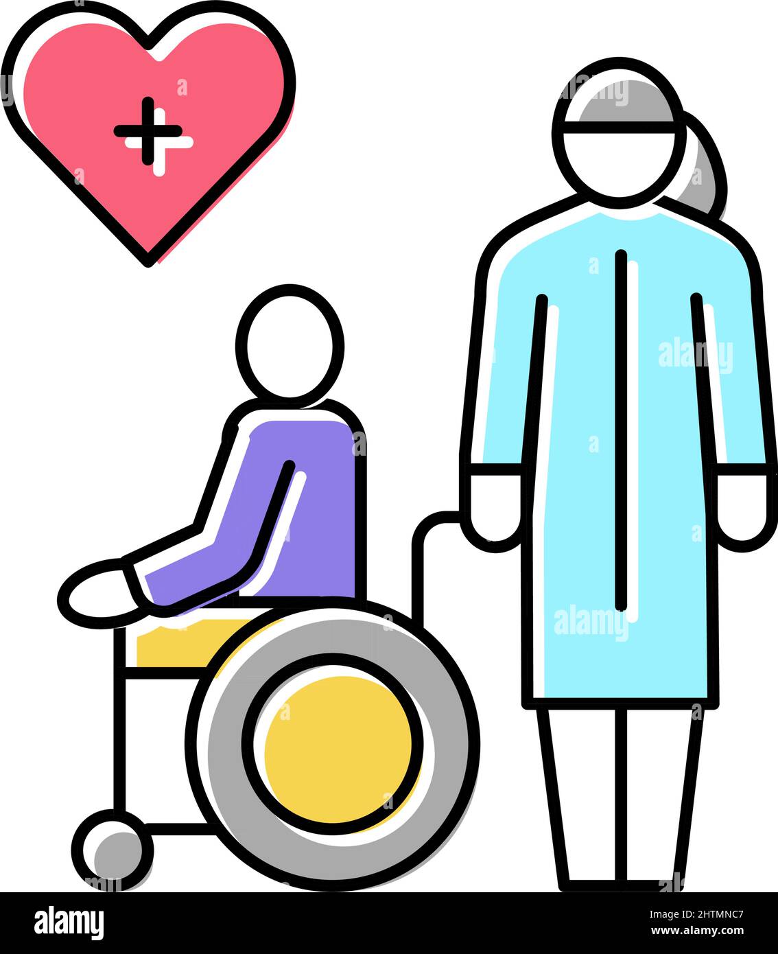 helping and caring for disabled people at home color icon vector ...
