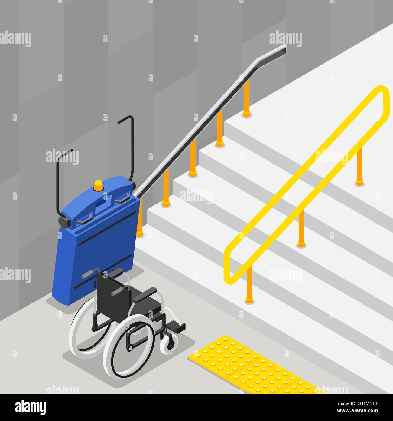 Isometric accessible environment background with wheelchair stair lift ...