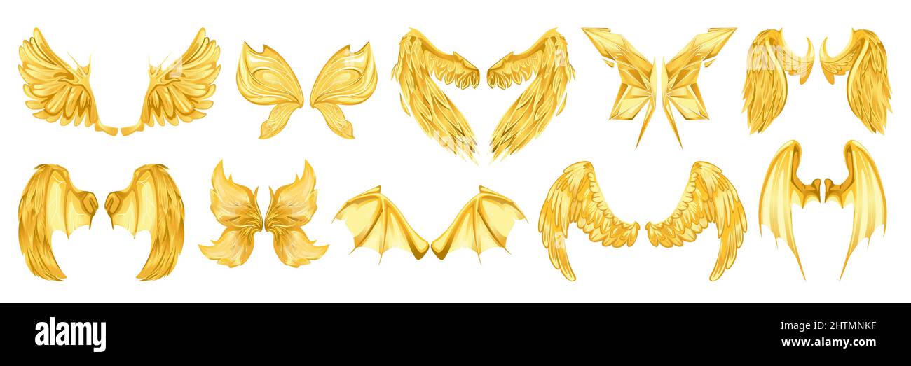 Mythical wings with isolated images of golden rats and isolated images ...