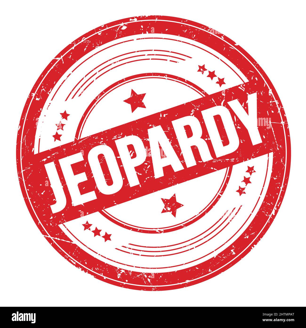 JEOPARDY text on red round grungy texture stamp Stock Photo - Alamy