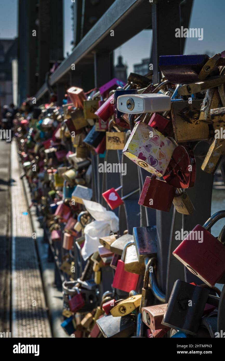 a "love" locks om a bridge in Frankfurt, Germany Stock Photo - Alamy