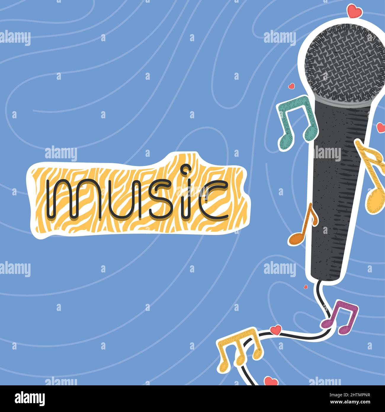 Colored music template with microphone and musical notes Vector Stock ...