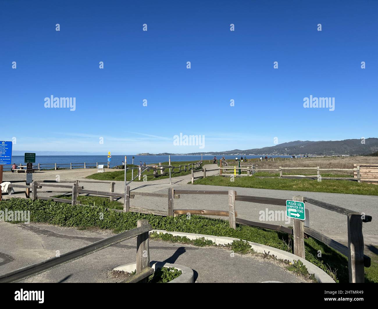 Poplar Beach entrance to the Half Moon Bay Coastal trail, a cliffside ...